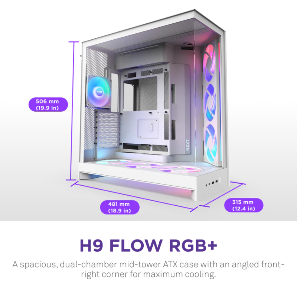 NZXT H9 FLOW RGB 2025 | เคสพีซี Mid-Tower กระจกใส | ประกัน 2 ปี